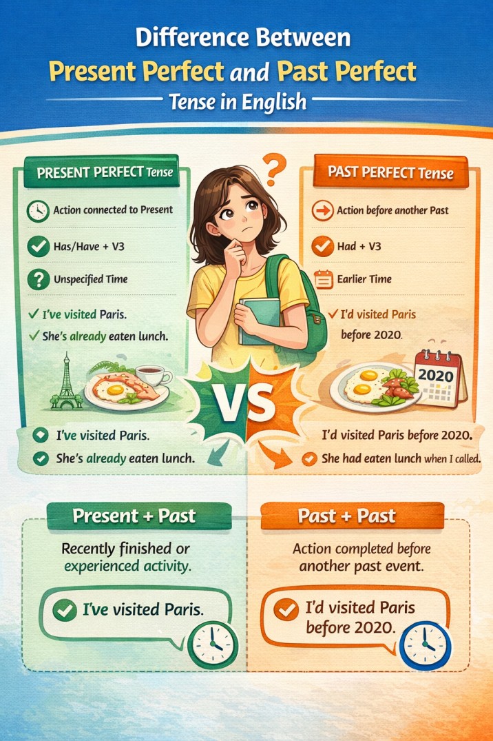 Difference Between Present Perfect and Past Perfect Tense in English